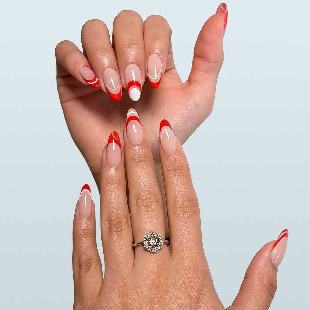 40+ Red and White French Tip Nails That Are Anything But Basic ...