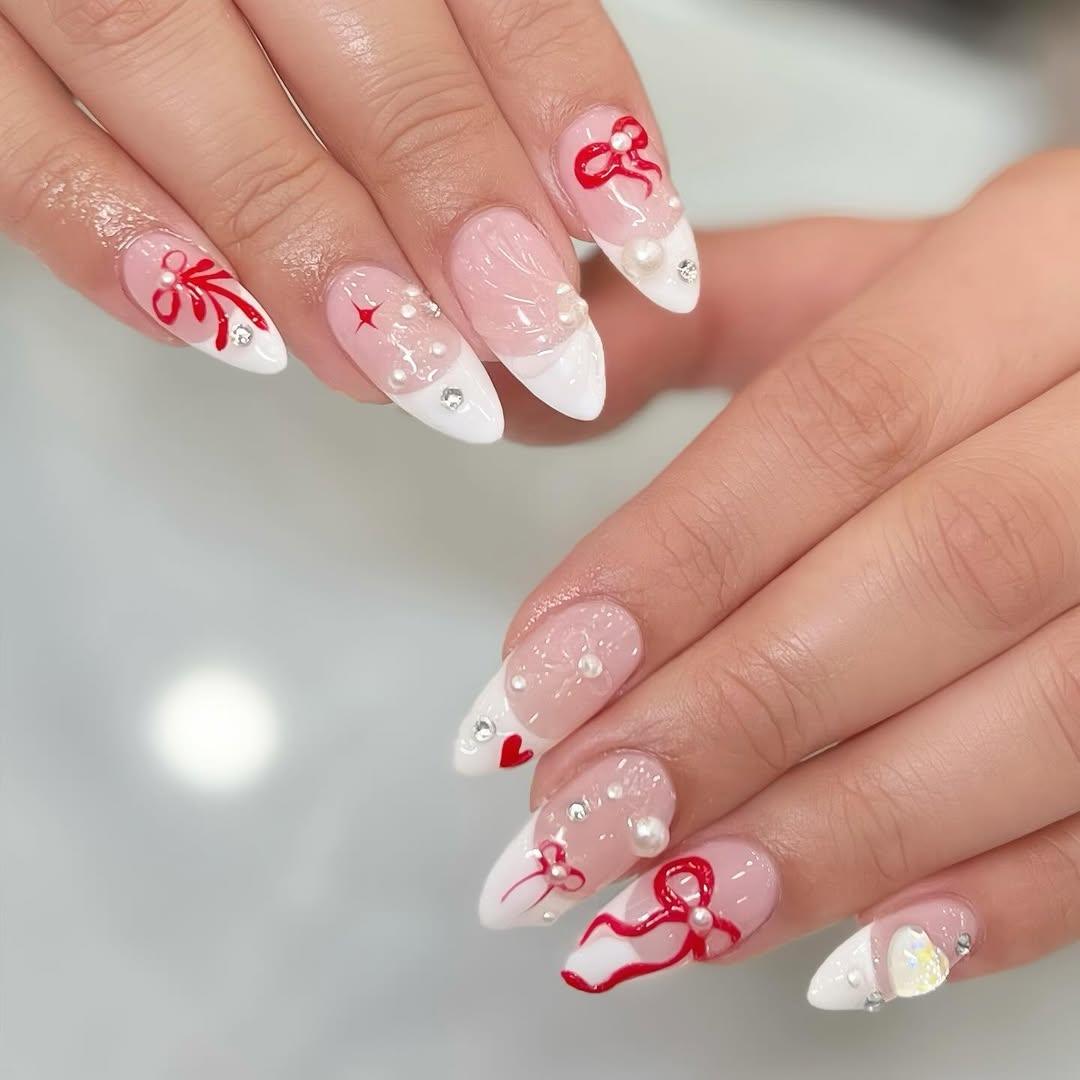 40+ Red and White French Tip Nails That Are Anything But Basic ...