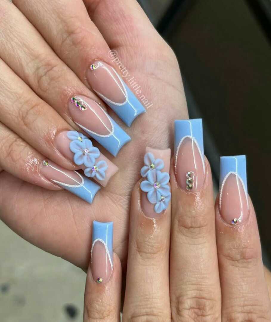 50 Blue French Tip Nails With Flowers That Bloom Fashion So Simple