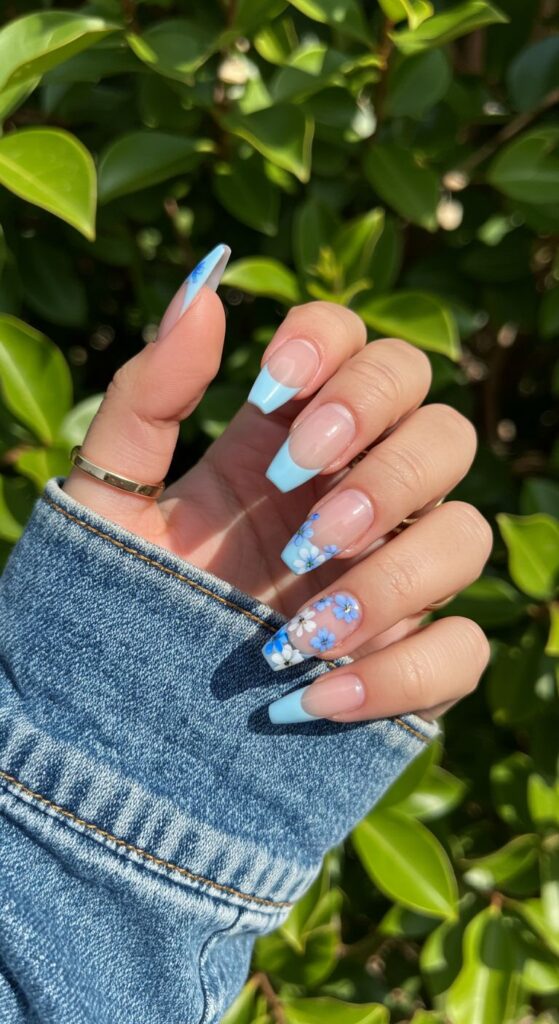 50 Blue French Tip Nails With Flowers That Bloom FASHION SO SIMPLE
