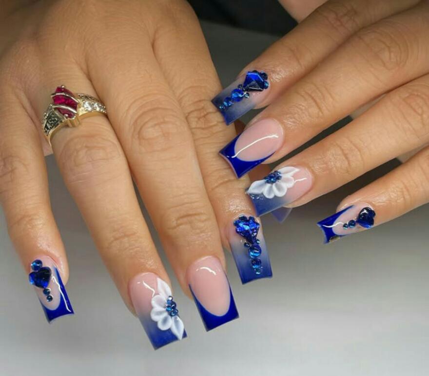 50+ Blue French Tip Nails With Flowers That Bloom – FASHION SO SIMPLE