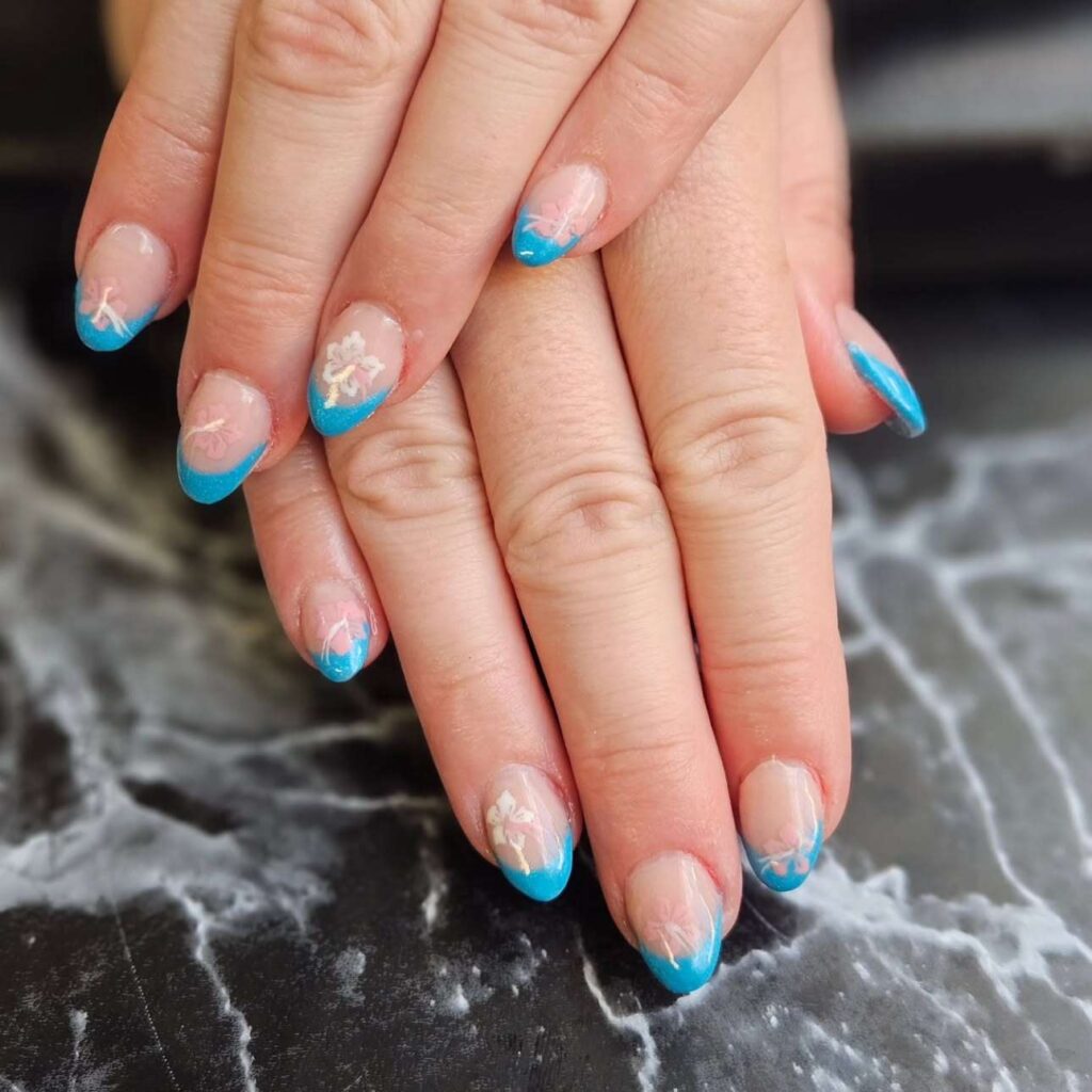 Fresh and Elegant Light Blue French Tip Nails Almond Looks – FASHION SO ...