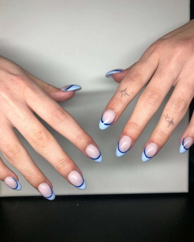 Fresh and Elegant Light Blue French Tip Nails Almond Looks – FASHION SO ...