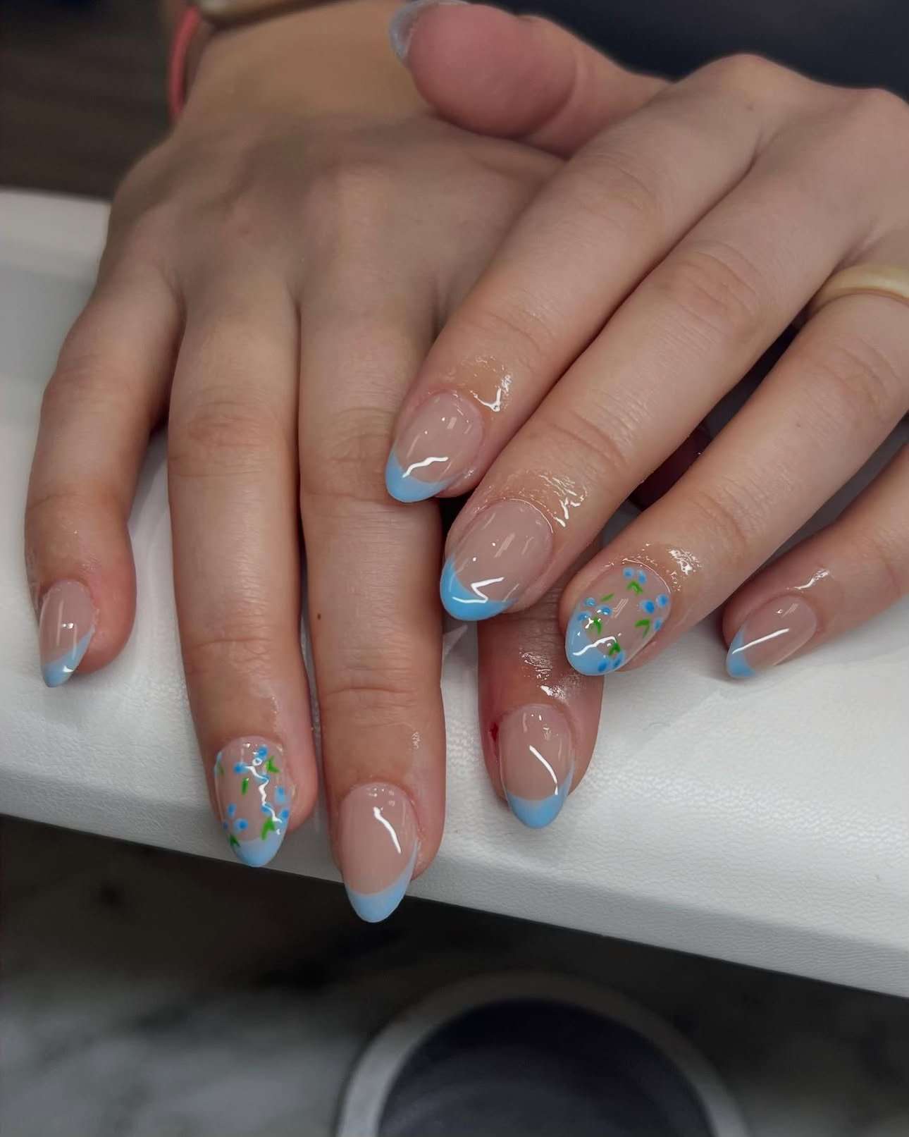 Fresh and Elegant Light Blue French Tip Nails Almond Looks – FASHION SO ...